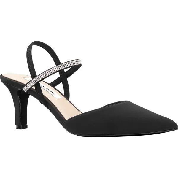 Nina Billie Slingback Pumps - Black Luster Satin