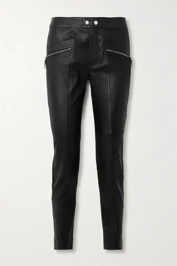 Isabel Marant Hizilis Leather Slim-Leg Pants In Black 60% Off