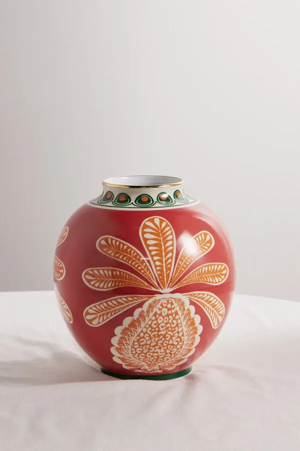 La DoubleJ Bubble Gold-plated Painted Porcelain Vase - Red