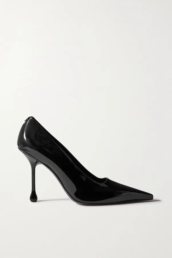 JIMMY CHOO Ixia 95 Patent-leather Point-toe Pumps - Black | Editorialist