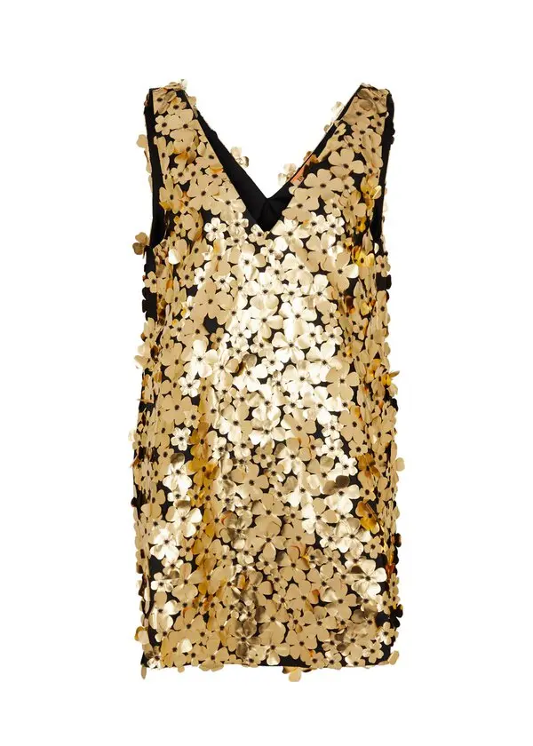 Stine Goya Elena Floral-AppliquD Satin Mini Dress - Gold | Editorialist