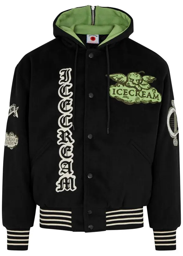 Harvey Nichols Cherub Logo Felt Varsity Jacket - Black | Editorialist