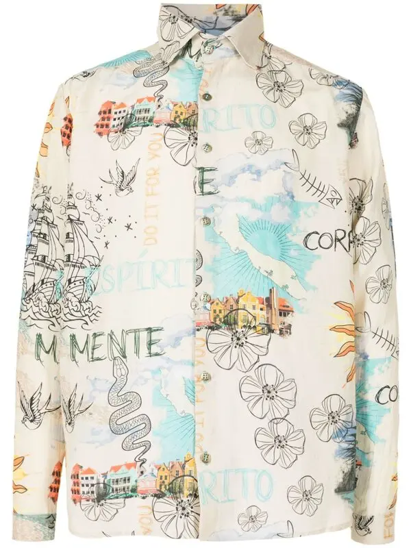 AMIR SLAMA Graphic-print Button-up Shirt - Multicolour