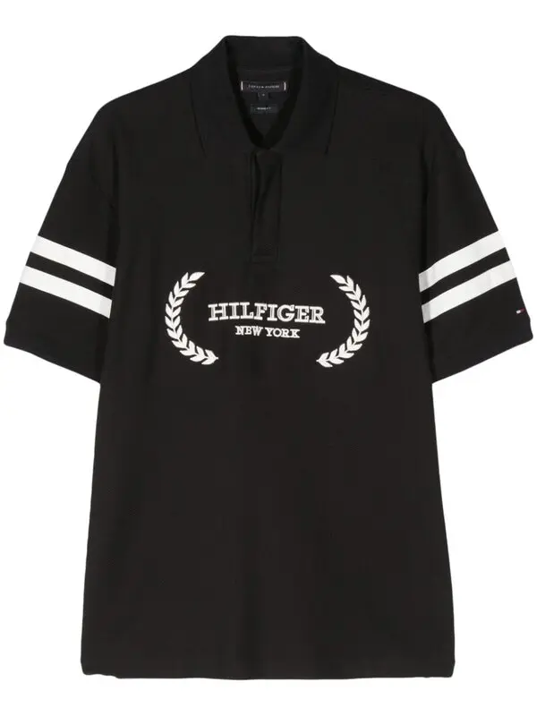 Tommy Hilfiger Monotype Stripe Cotton Polo Shirt - Black