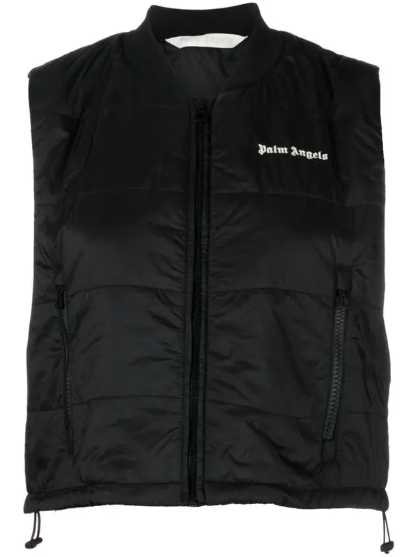 Palm Angels Logo-embroidered Cropped Gilet - Black