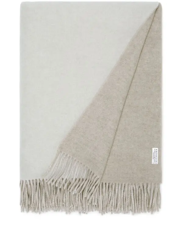 Brunello Cucinelli Two-tone Fringed Cashmere Blanket - Neutrals