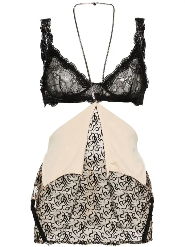 Attico Logo-embroidered Tulle Top - Black