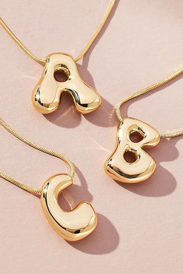 Anthropologie Bubble Letter Monogram Necklace - A