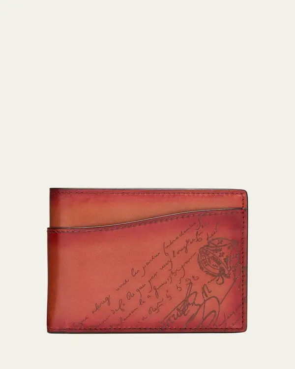 Berluti Makore Slim Scritto Leather Bifold Wallet - Tangerine