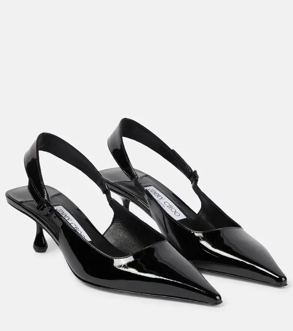 JIMMY CHOO Amel 50 Leather Slingback Pumps - Black