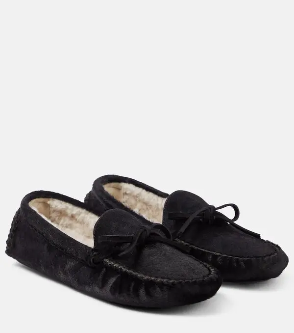 THE ROW Lucca Calf Hair Moccasins - Black