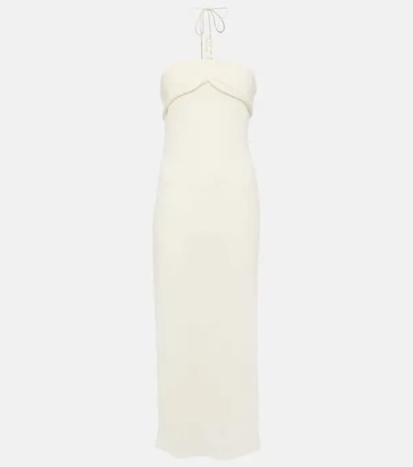 Magda Butrym Pearl-detail Halterneck Midi Dress - White