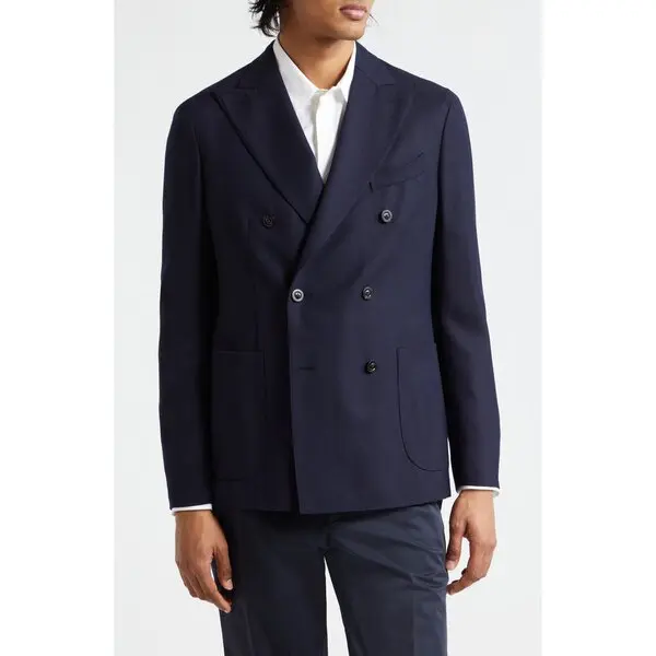 Boglioli Double Breasted Wool Hopsack Sport Coat - Navy | Editorialist