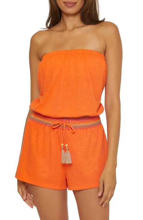 SOLUNA Strapless Drawstring Waist Romper - Tangerine