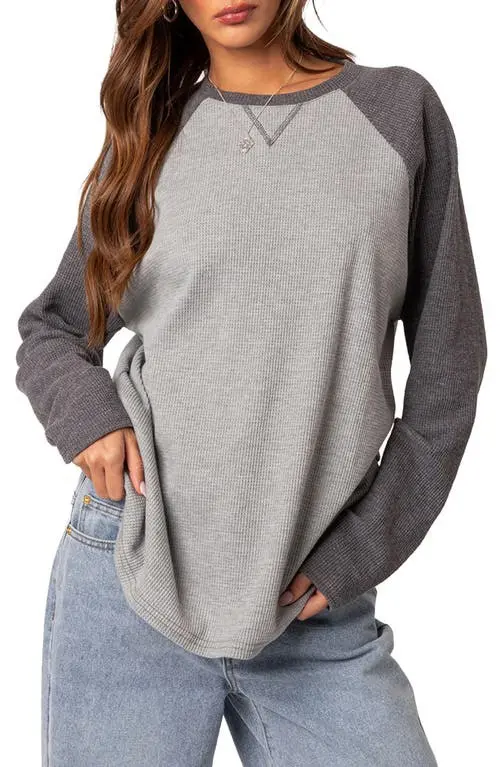 EDIKTED Oversized Waffle Knit Top - Gray Melange