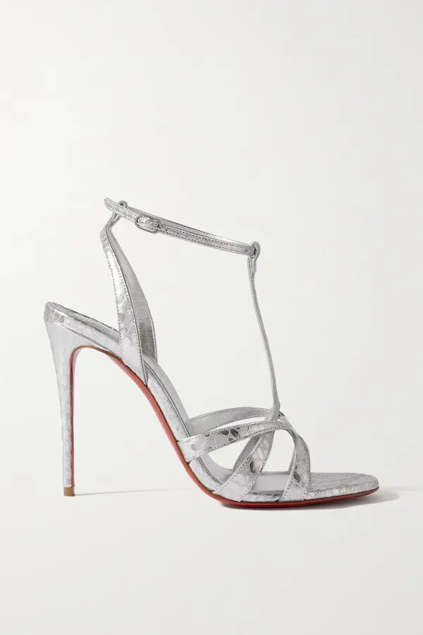 CHRISTIAN LOUBOUTIN Tangueva Alta 100 Metallic Snake-effect Leather Sandals
