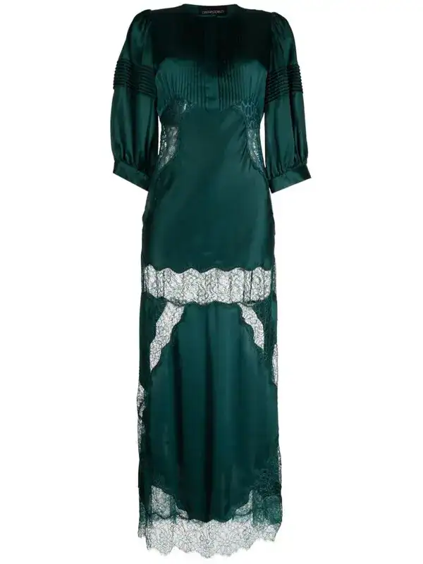 Cynthia Rowley Silk Charmeuse Lace Dress In Green - 20% Off | Editorialist