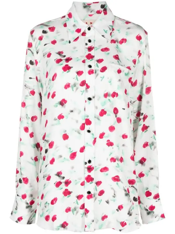 Marni Logo-buttons Floral-print Shirt - White