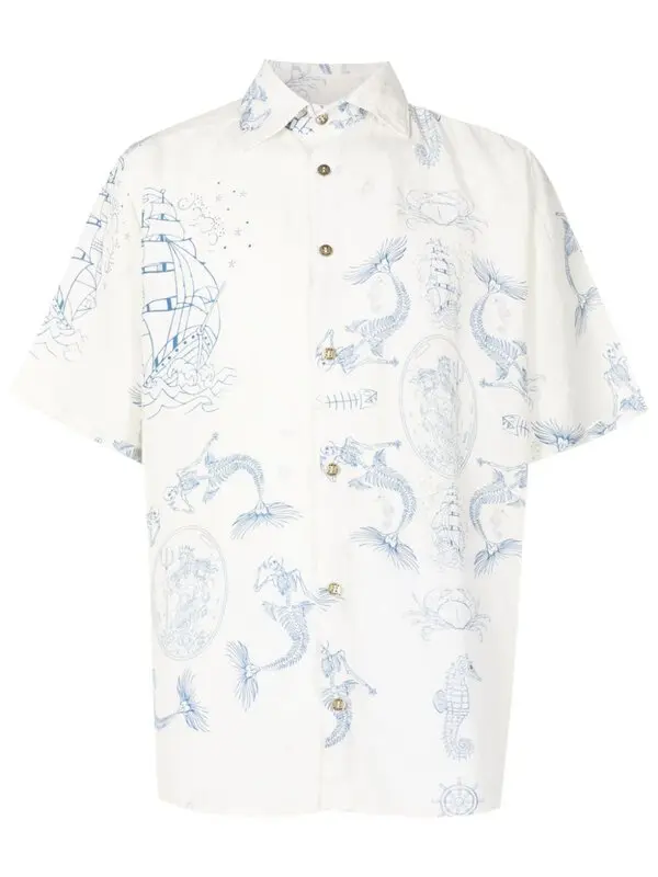 AMIR SLAMA Logo-engraved Graphic-print Shirt