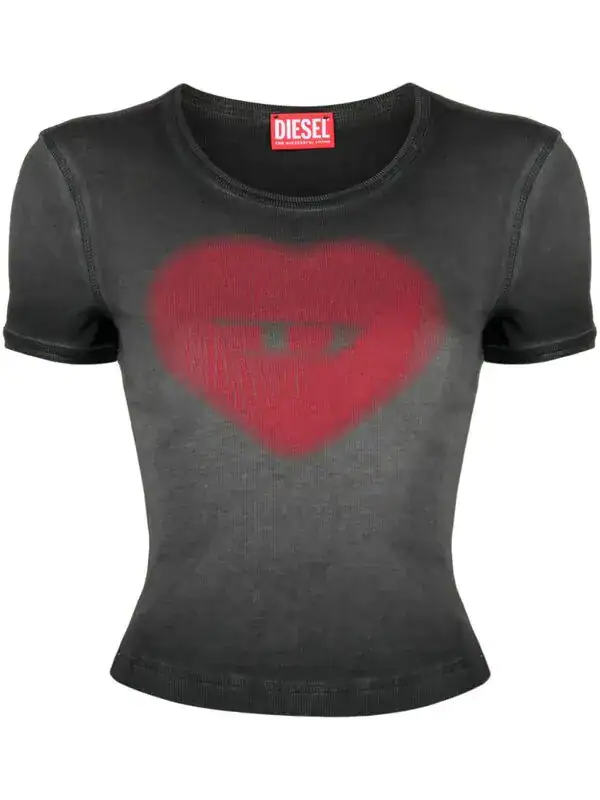 Diesel Logo Heart-Print Faded T-Shirt - Black | Editorialist