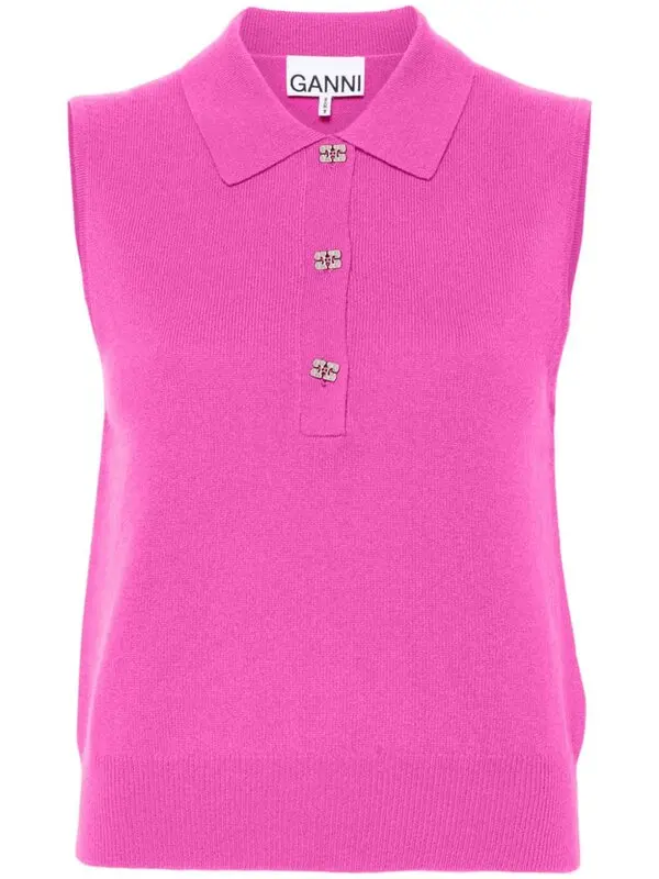 GANNI Logo-buttons Sleeveless Top - Purple