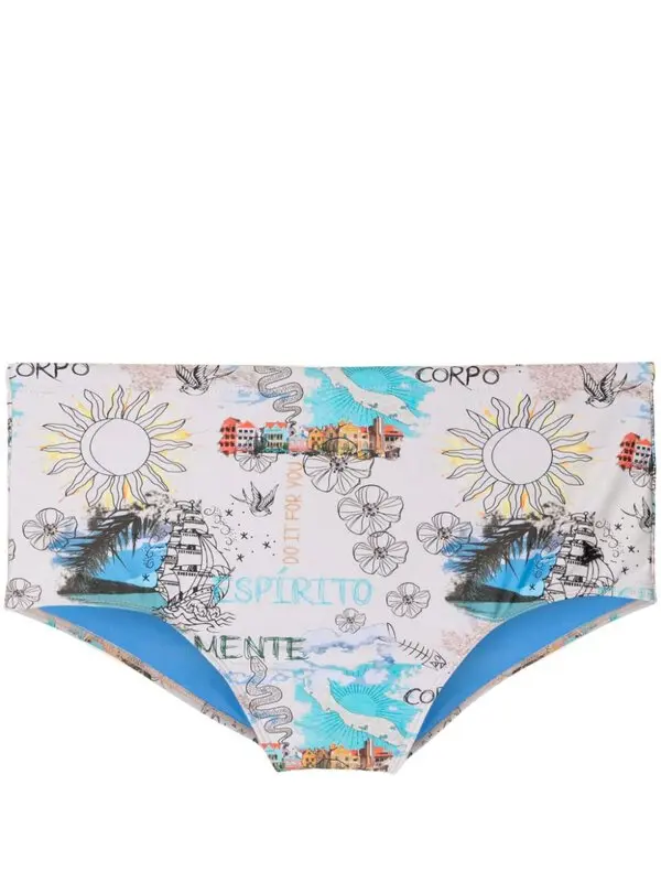 AMIR SLAMA Graphic-print Swim Shorts - Neutrals