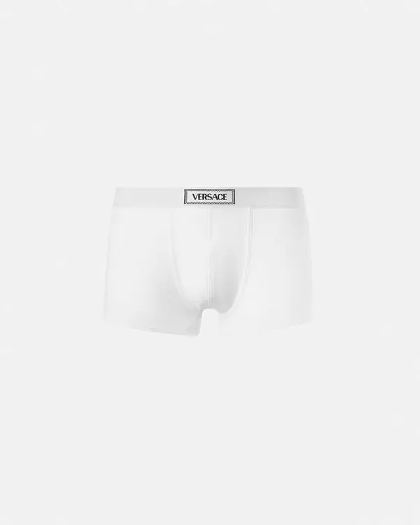 Versace 90s Logo Ribbed Trunks - White | Editorialist