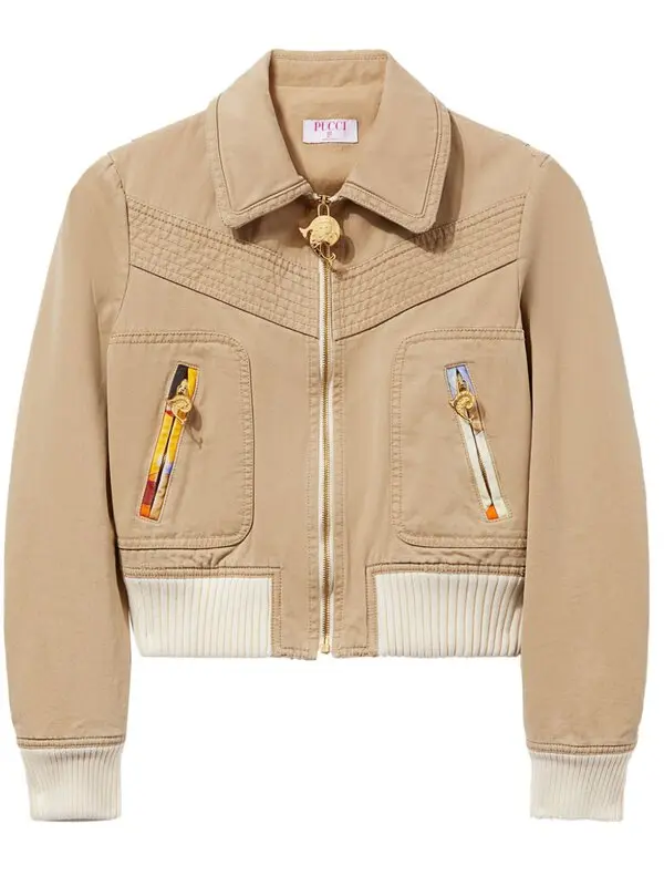 Emilio Pucci Patterned Trim Cotton Bomber Jacket