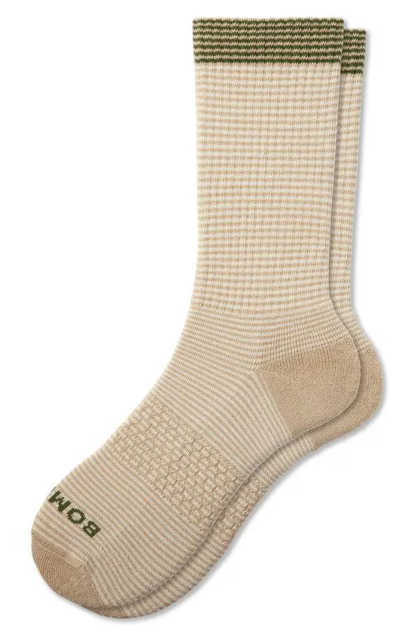 BOMBAS Stripe Quarter Socks - Khaki / Husk | Editorialist