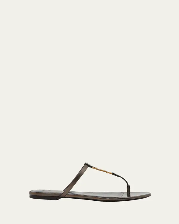 Saint Laurent Cassandra Leather Thong Sandals - Metal Walnut