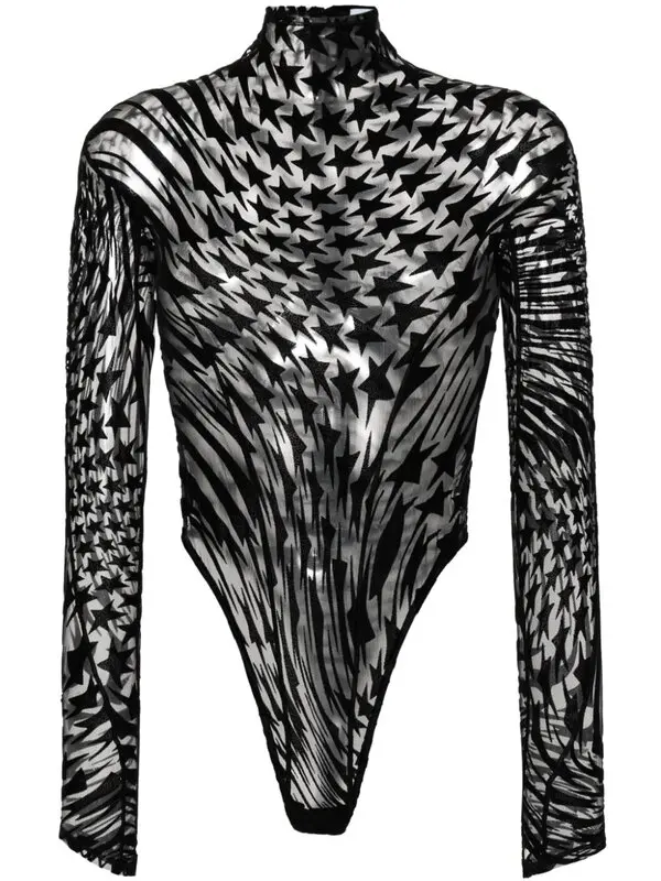 MUGLER Star-print Mesh Bodysuit