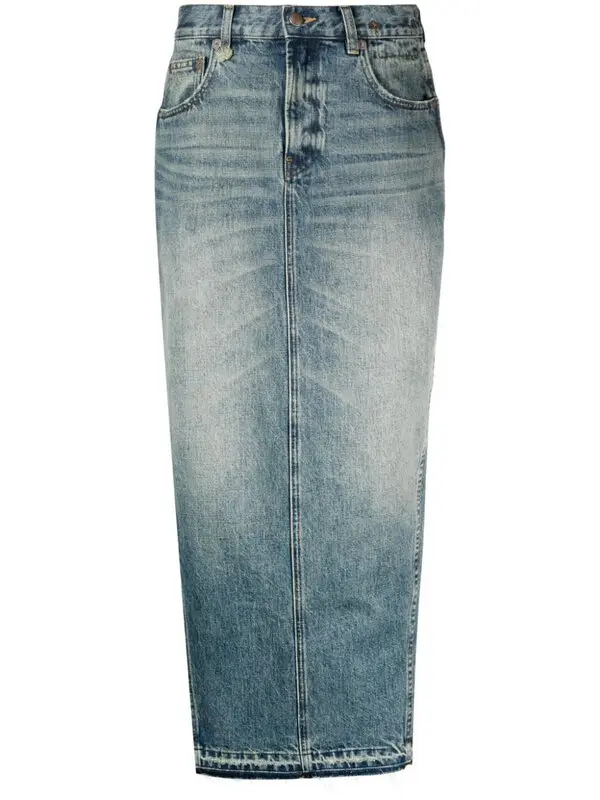 R13 Side-slit Denim Midi Skirt