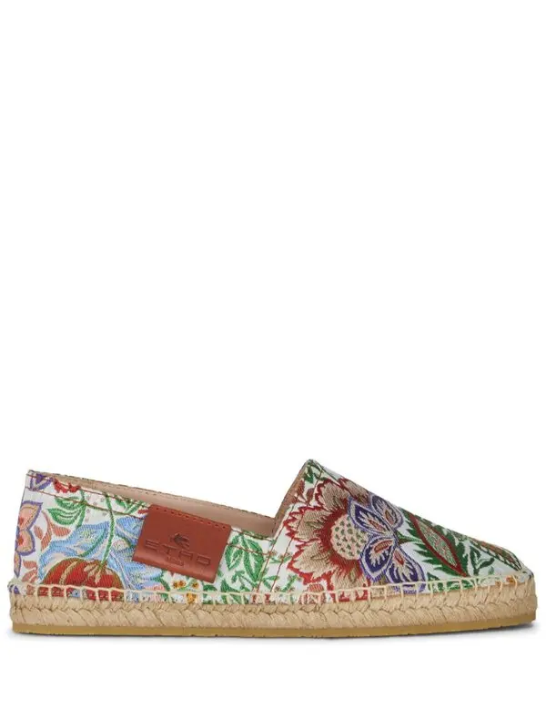 Etro Logo Appliqué Floral-embroidery Espadrilles - Green