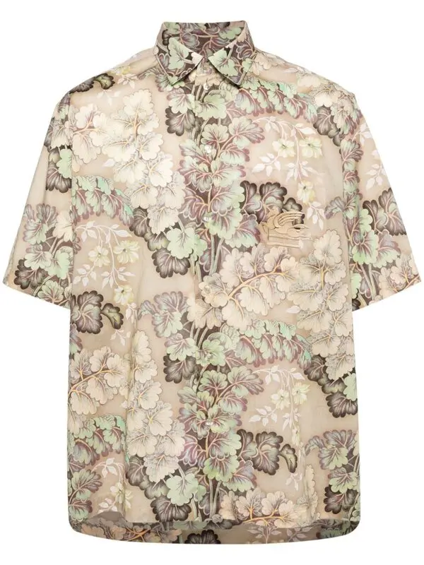 Etro Pegaso-embroidered Floral-motif Shirt - Neutrals