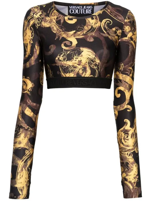 Versace Baroque-patterned Crop Top - Black