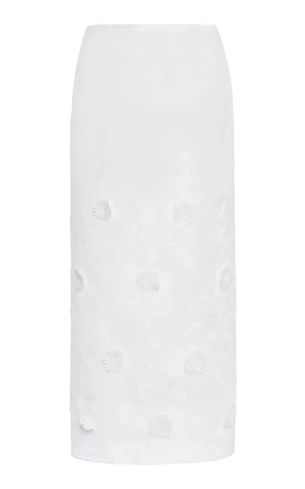 Valentino Garavani Lace Organza Midi Pencil Skirt - White