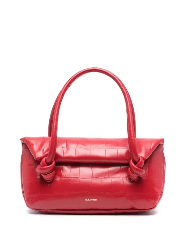JIL SANDER Small Crocodile-effect Shoulder Bag - Red