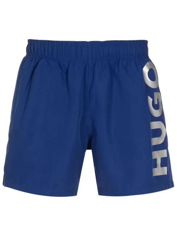 Hugo Boss Abas Metallic Logo-print Swim Shorts - Blue