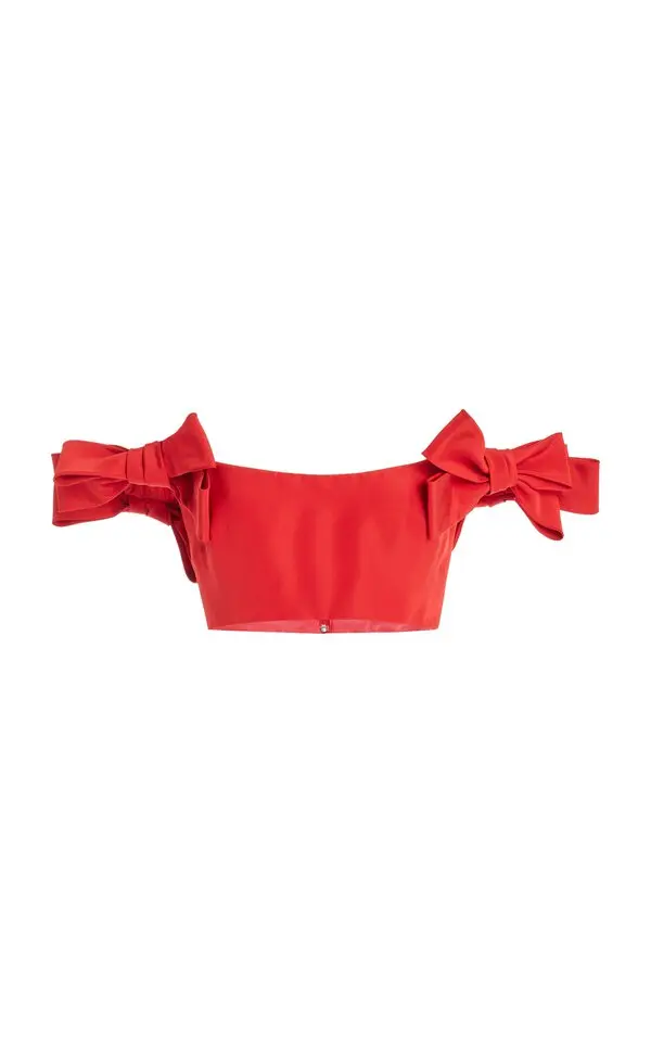 Monique Lhuillier Bow-detailed Silk Faille Cropped Top