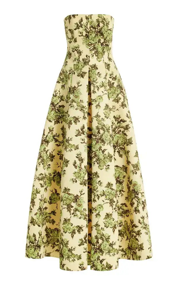 slim fit dress slacks Keeley Strapless Dress In Green Roses Marble Print