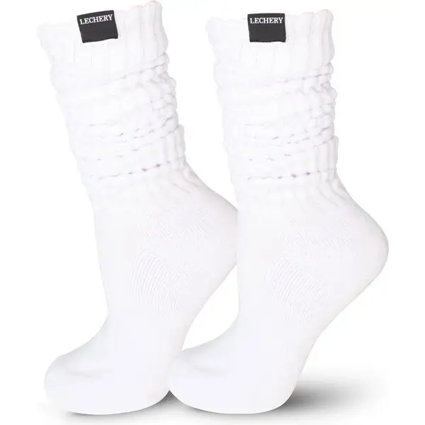 LECHERY® Gender Inclusive Scrunch Crew Socks - White