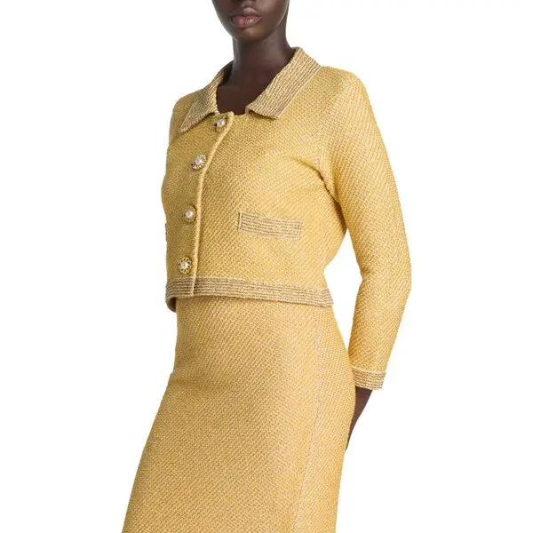 St. John Sequin Twill Knit Jacket - Golden Rod/light Khaki Multi