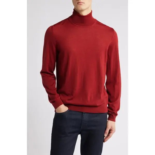 Hugo Boss Musso Virgin Wool Turtleneck Sweater - Medium Red