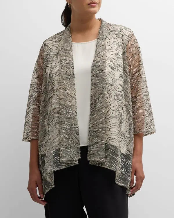 Caroline Rose Embroidered Sheer Swing Cardigan - Blackwhitesilver ...