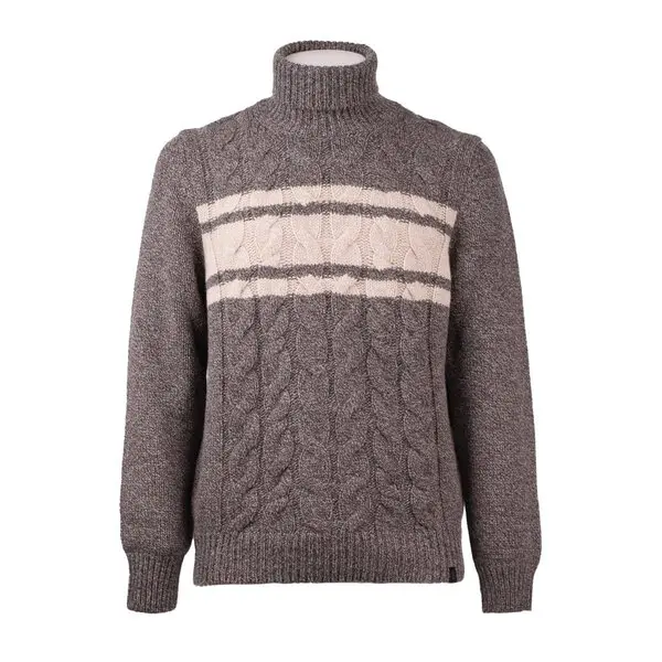 FAY Wool Mouliné Cable-knit Turtleneck Sweater