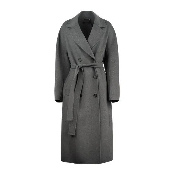 Max Mara Double-breasted Wool Coat With Belt - Gray