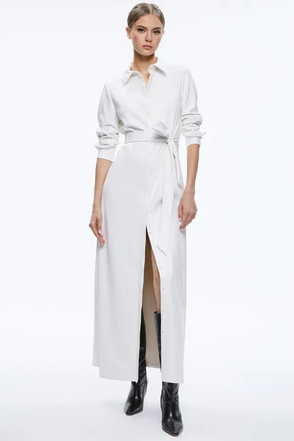 Alice + Olivia Chassidy Vegan Leather Maxi Shirt Dress - White ...