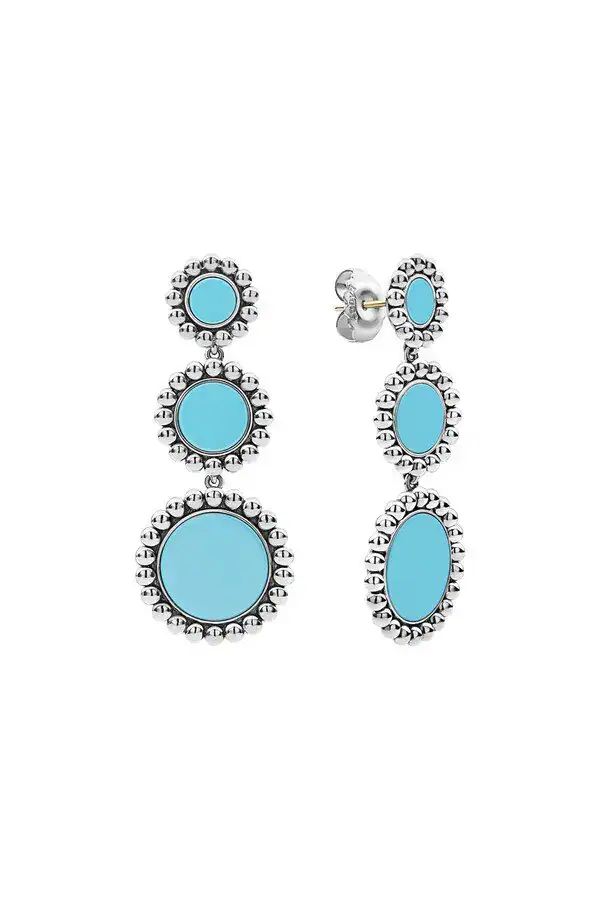 Lagos Maya Three Ceramic Circle Drop Earrings Blue Editorialist