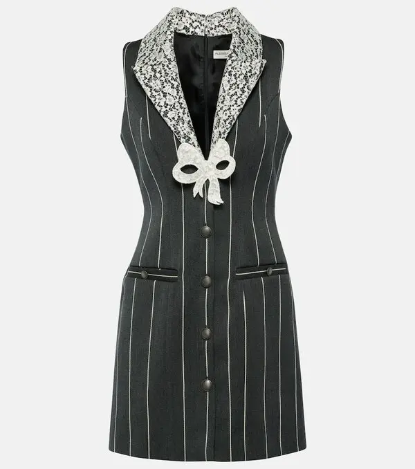 Alessandra Rich Pinstripe Wool-blend Mini Dress - Black