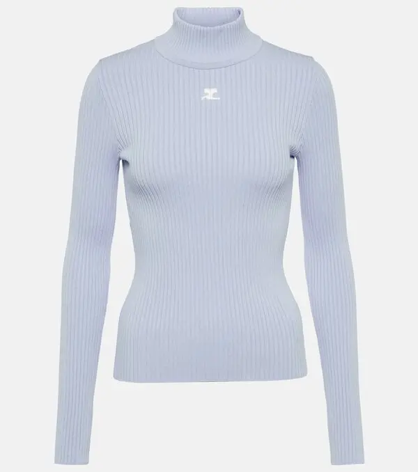 COURREGES Courrèges Logo Ribbed-knit Turtleneck Sweater - Blue